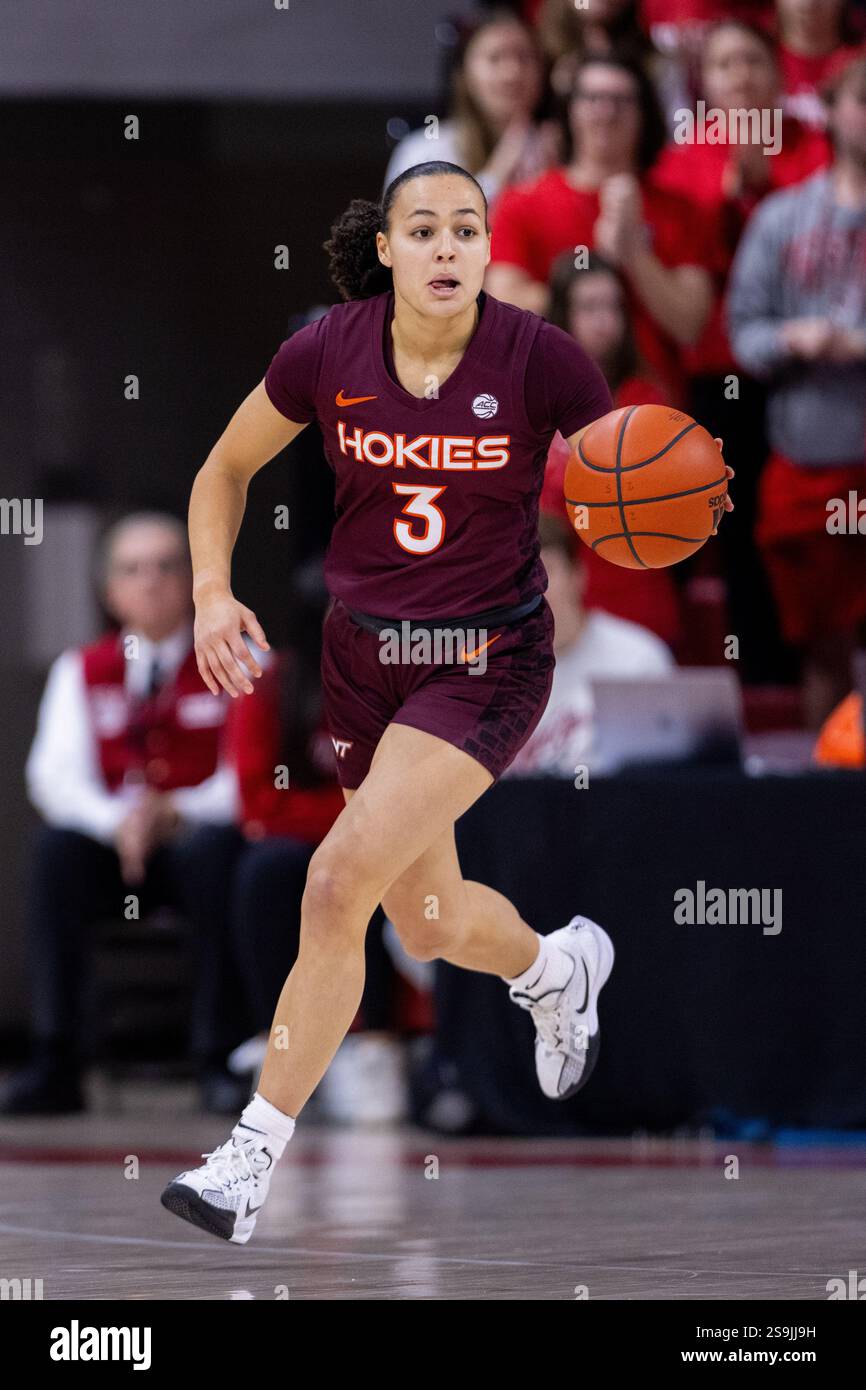 January 26, 2025: Virginia Tech guard Mackenzie Nelson (3) brings the ...