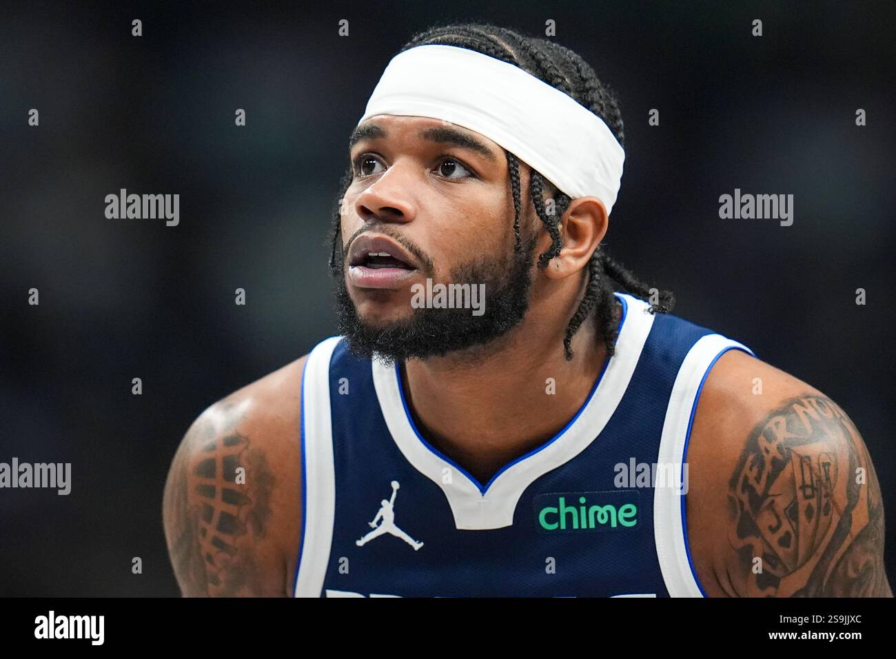 Dallas Mavericks guard Jaden Hardy looks on during the first half of an ...