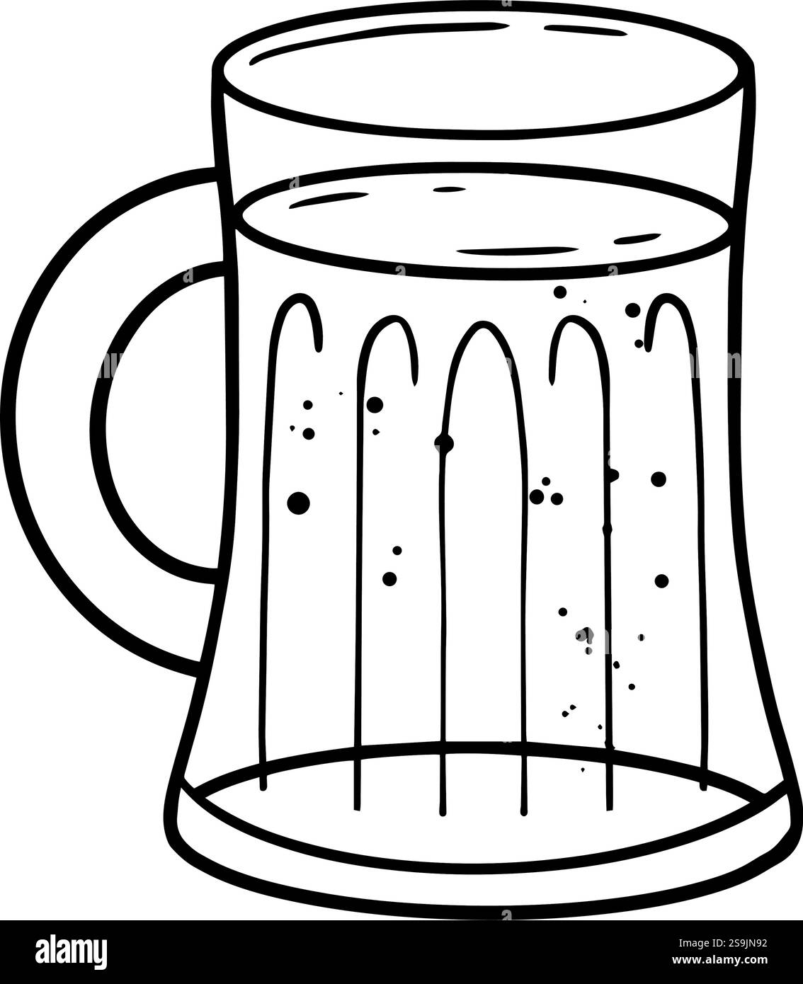 An uncomplicated line drawing illustration depicting a pint glass ...