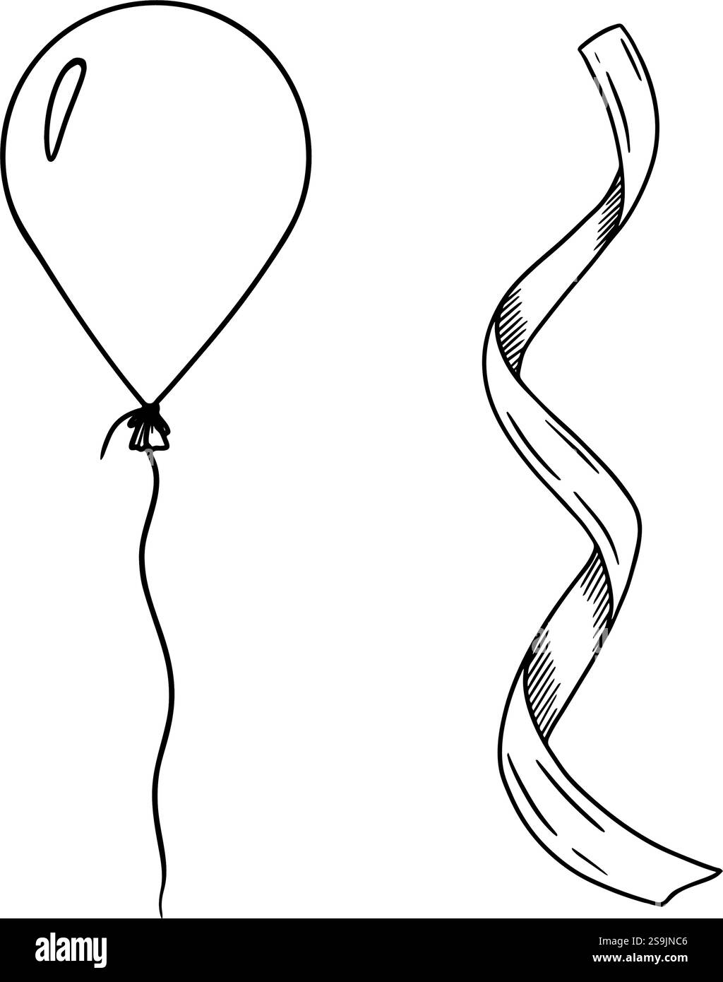 A charming line drawing of a delightful balloon with a twisting ribbon ...