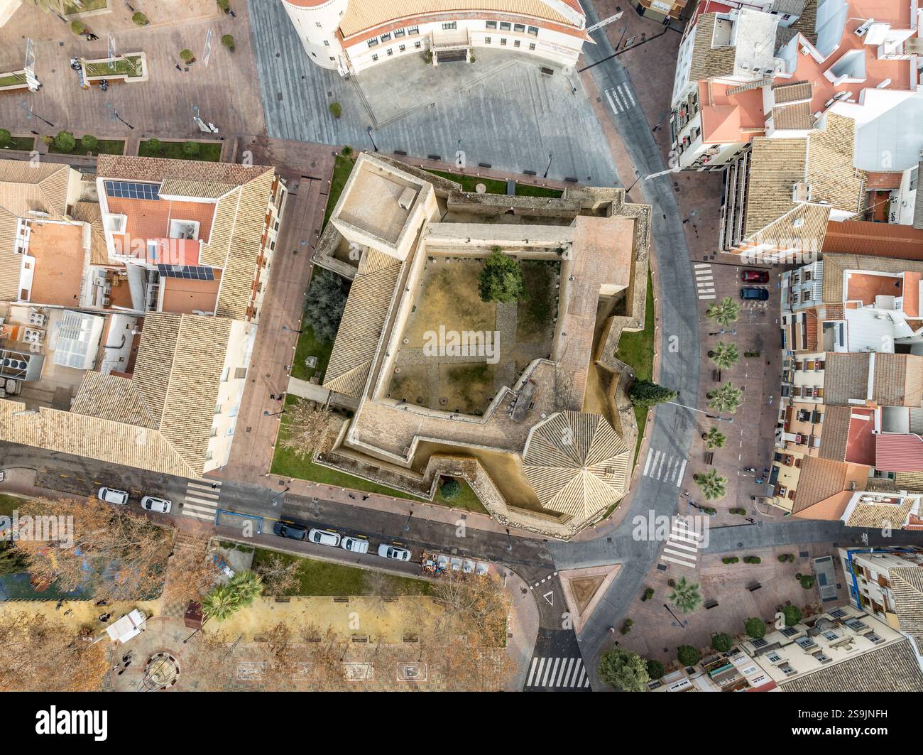 Aerial view of Lucena medieval castle with Damas tower in the middle of ...