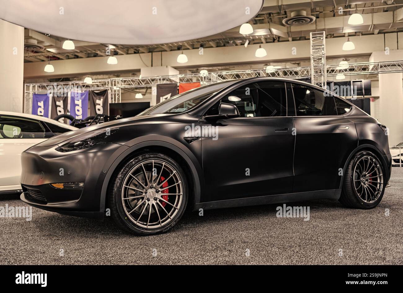 New York City, USA - March 27, 2024: Tesla Model Y electric crossover ...