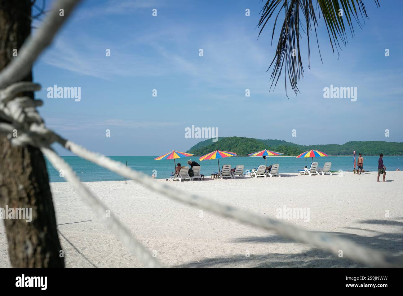 Langkawi, Malaysia - January 3, 2025: Tourists sunbathing at the ...