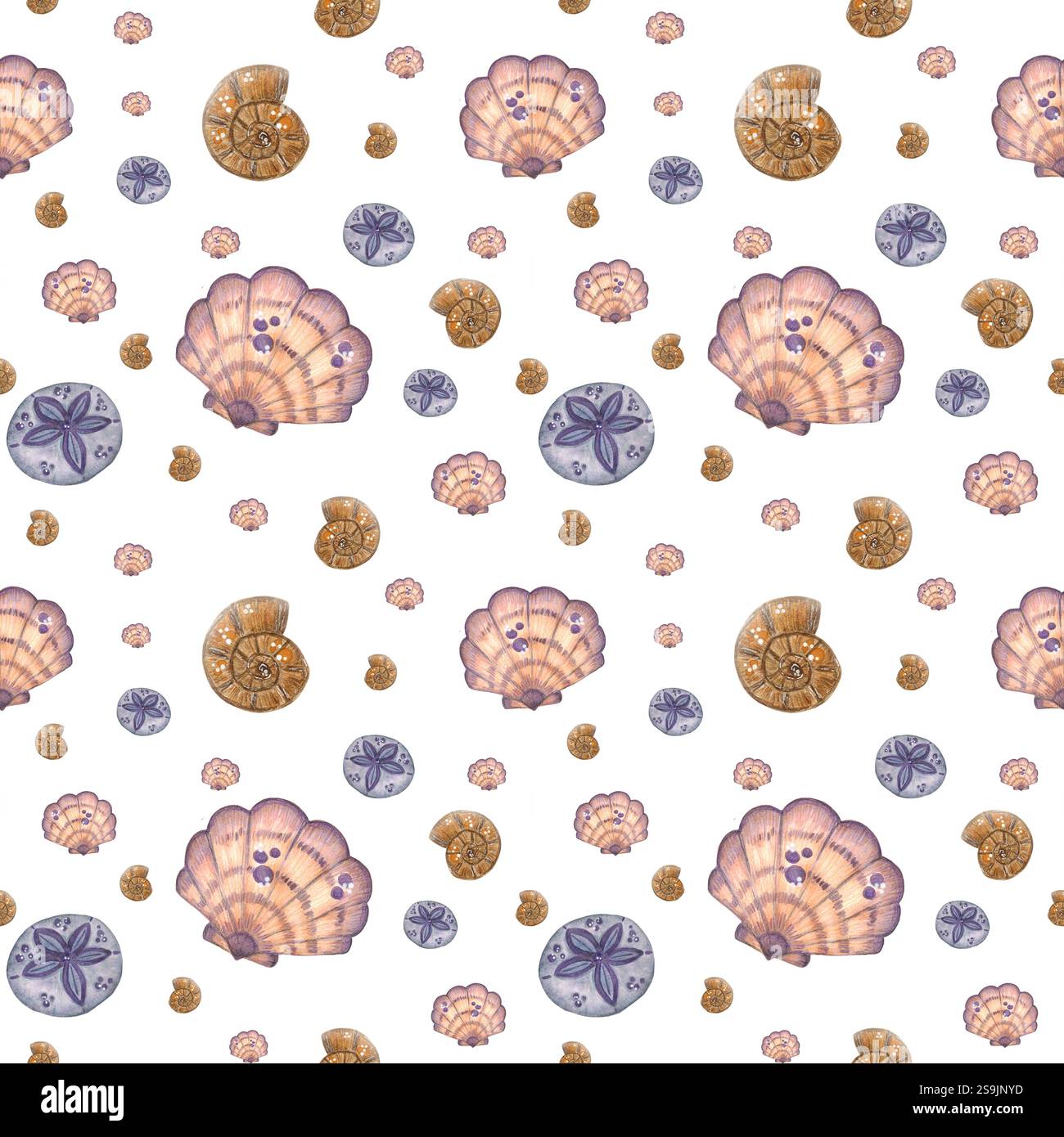 Seamless pattern on a marine theme. Hand drawn watercolor illustration ...
