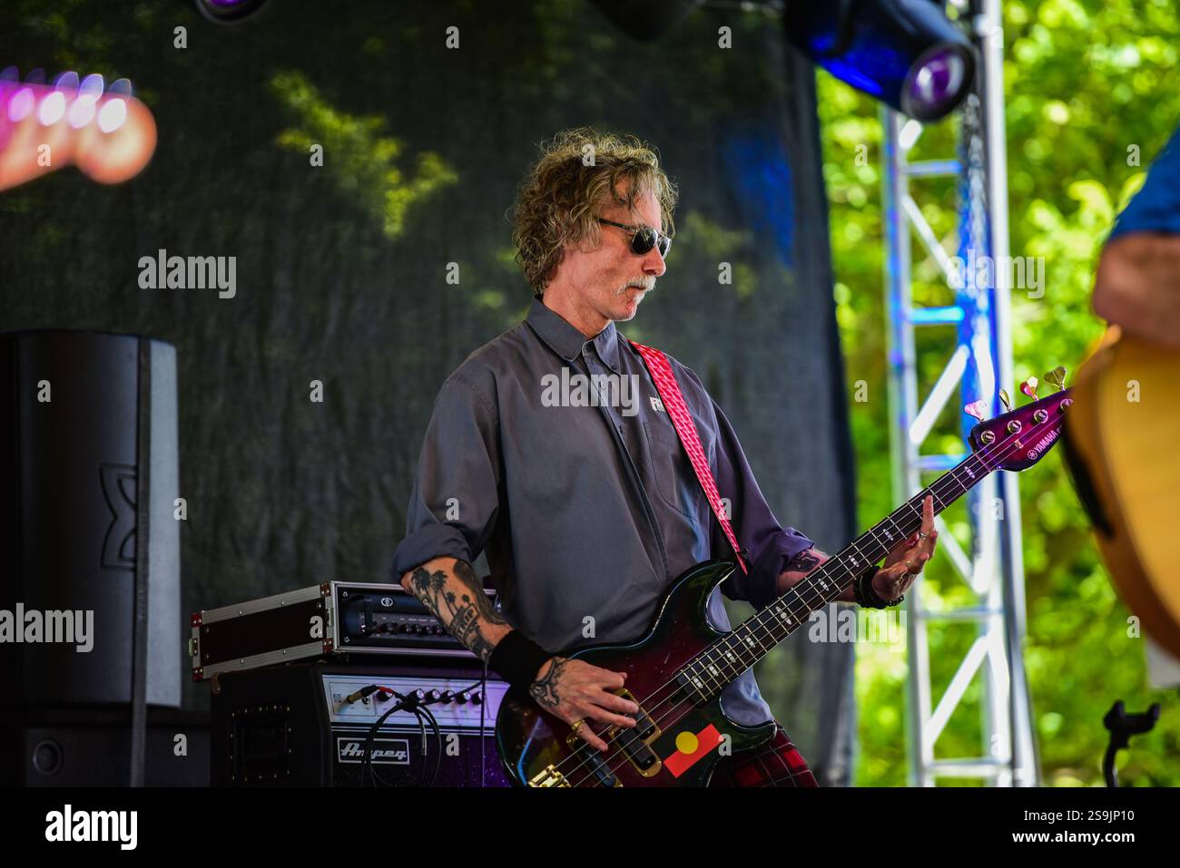 David Beaton is seen performing with Jarrah band at Share the Spirit ...