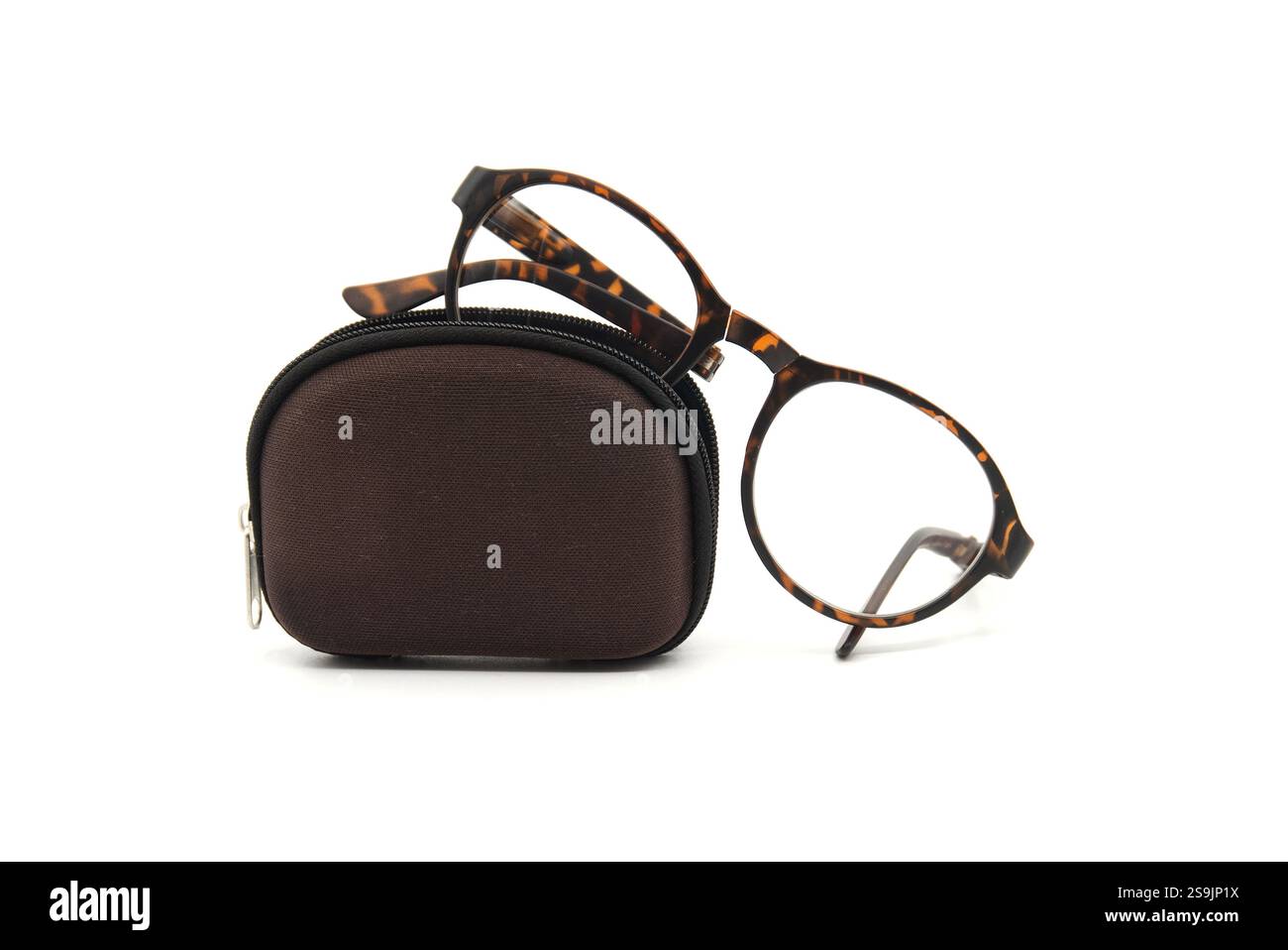 Folding reading glasses with hard case isolated on white background ...