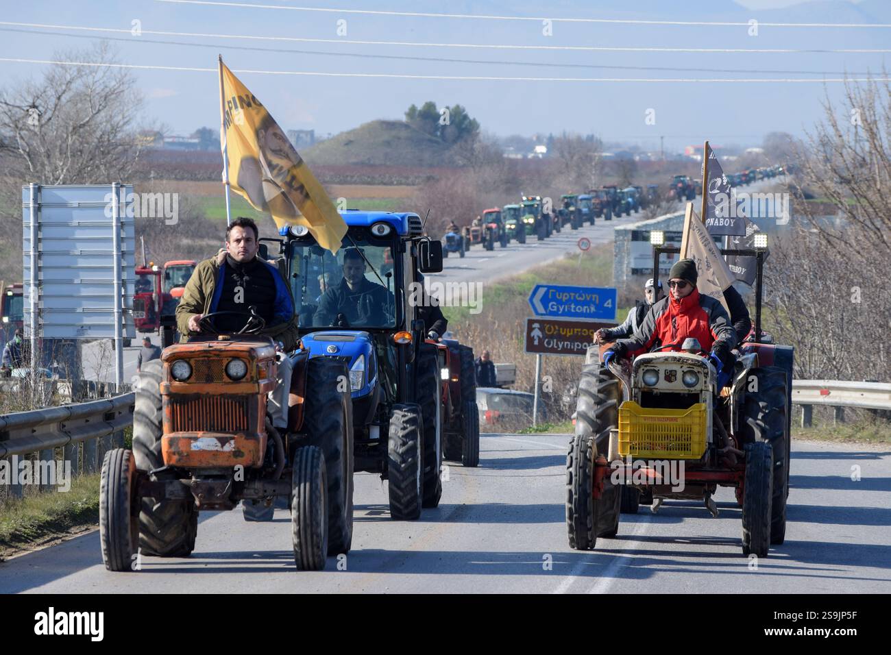 Larissa, Greece. 23 January 2025. Protesters drive tractor convoy in ...