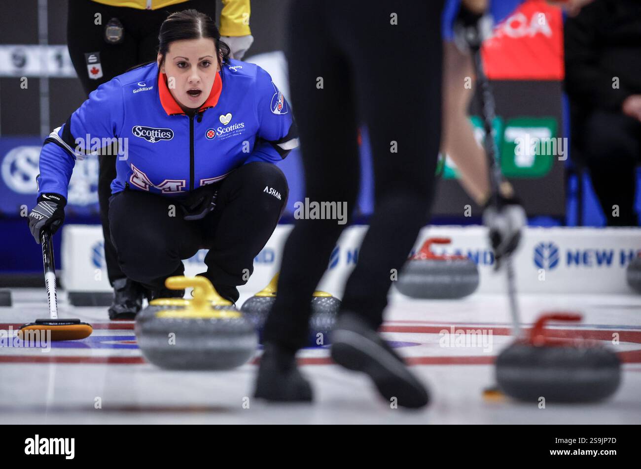Team Manitoba-Cameron skip Kate Cameron directs her teammates as they ...