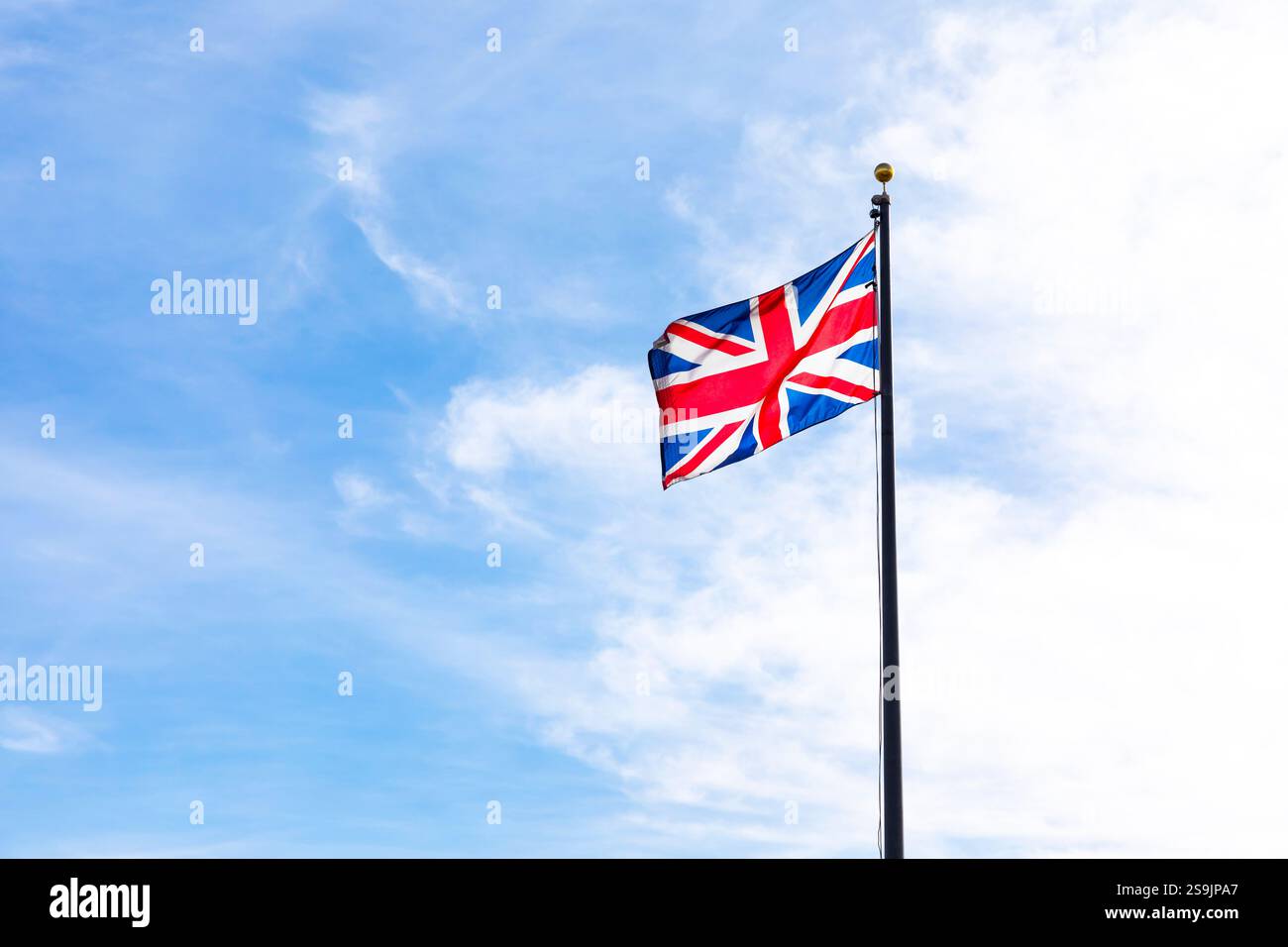 Mockup Union Jack Flag Of The United Kingdom Flying On A Flagpole ...