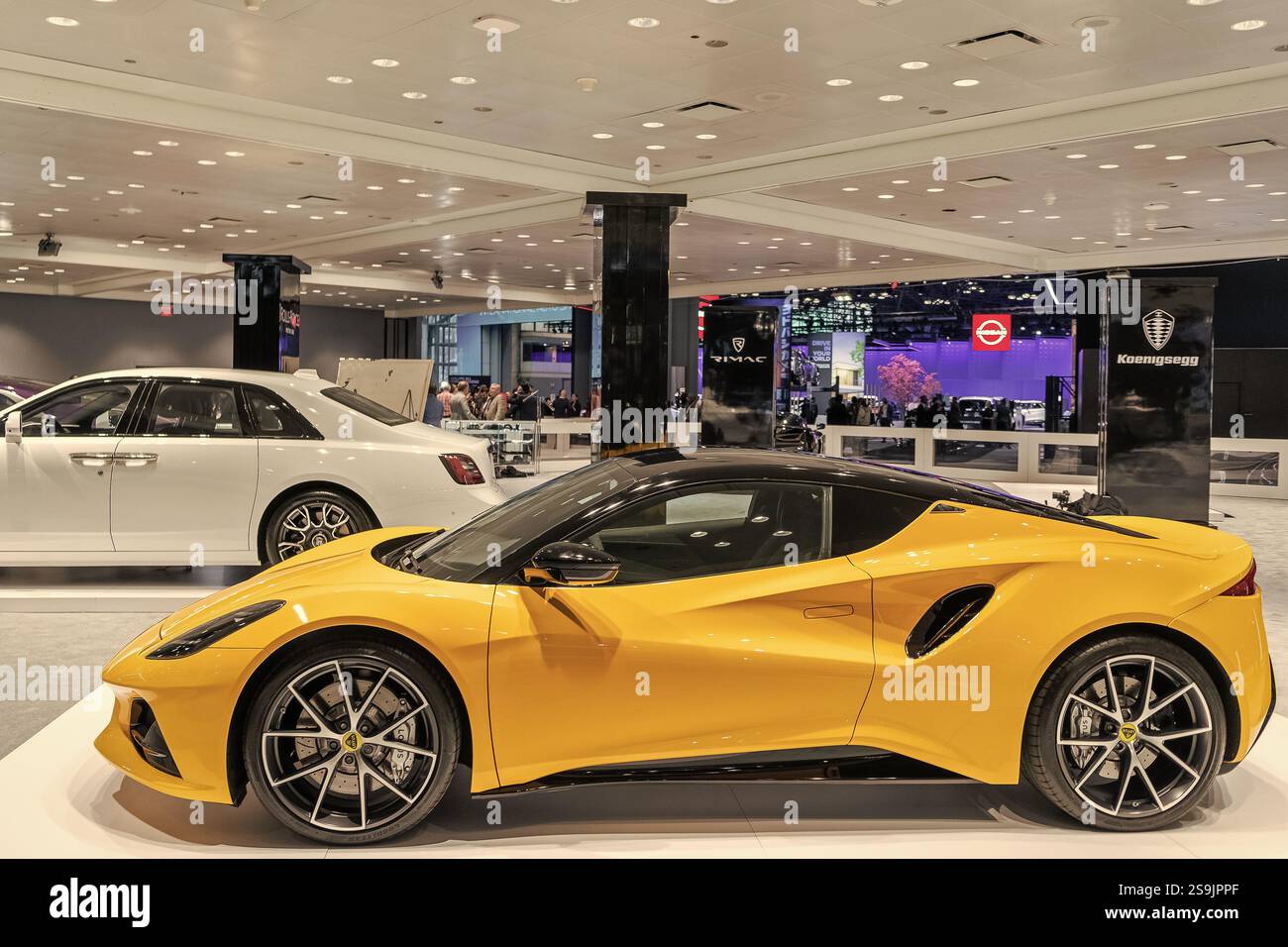 New York City, USA - March 27, 2024: Lotus Emira sportscar car yellow ...