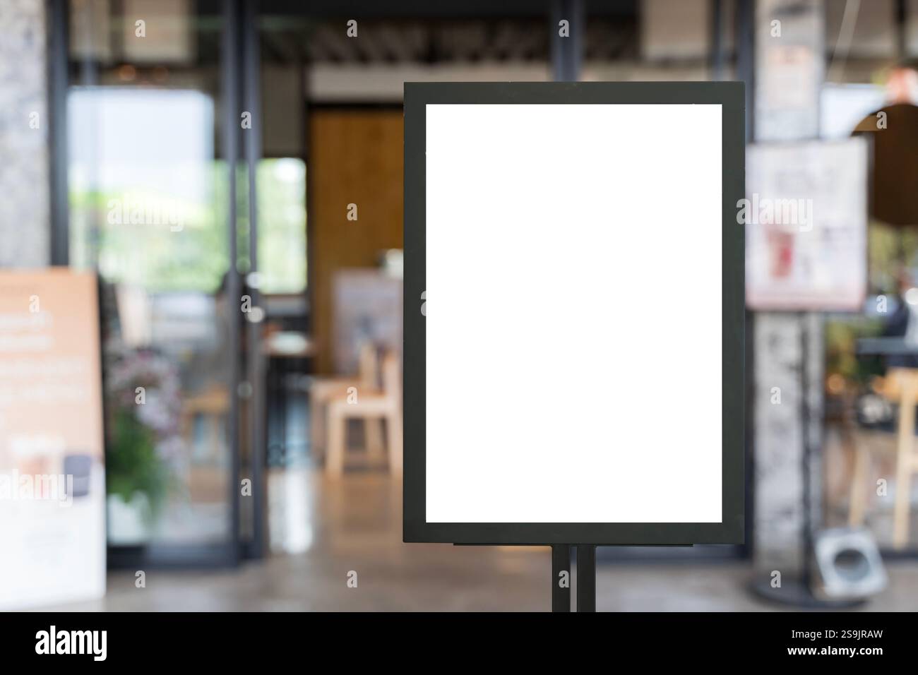 White billboards in front of the cafe. Screen digital marketing display ...