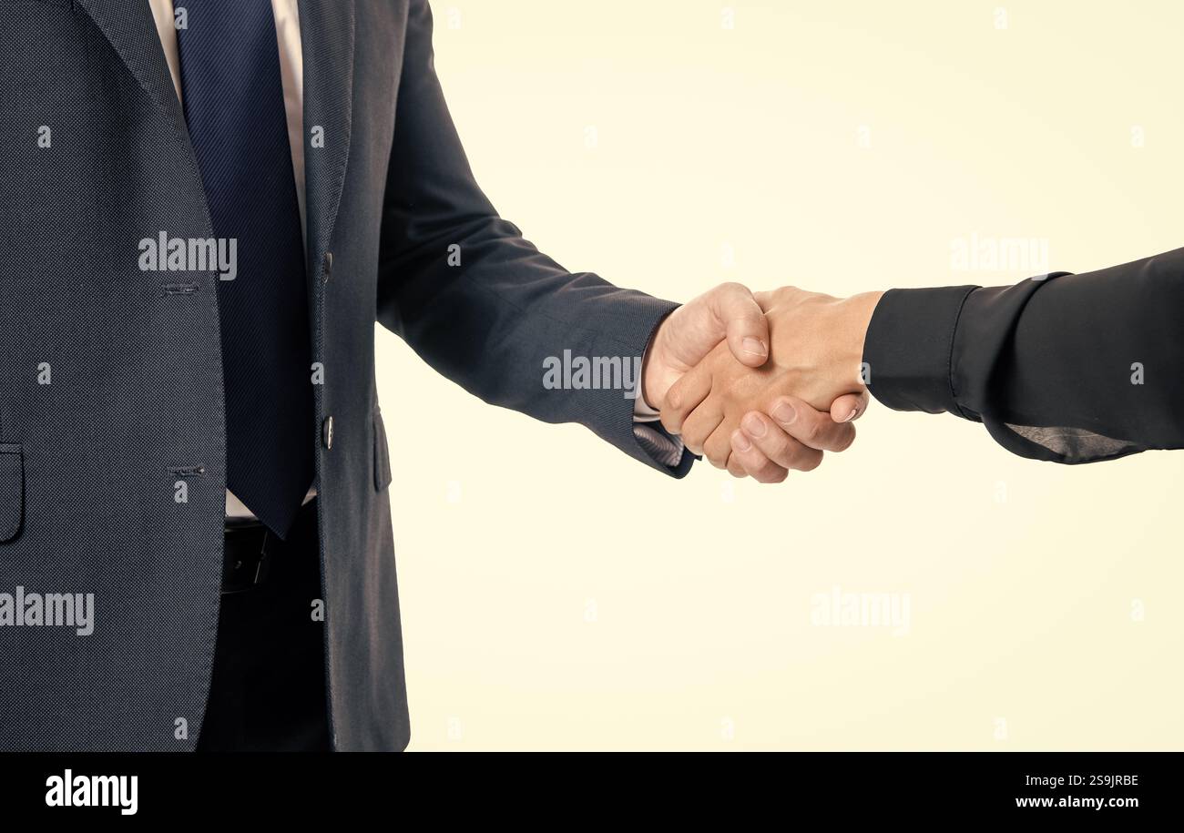 collaboration success. two businesspeople handshaking after successful ...
