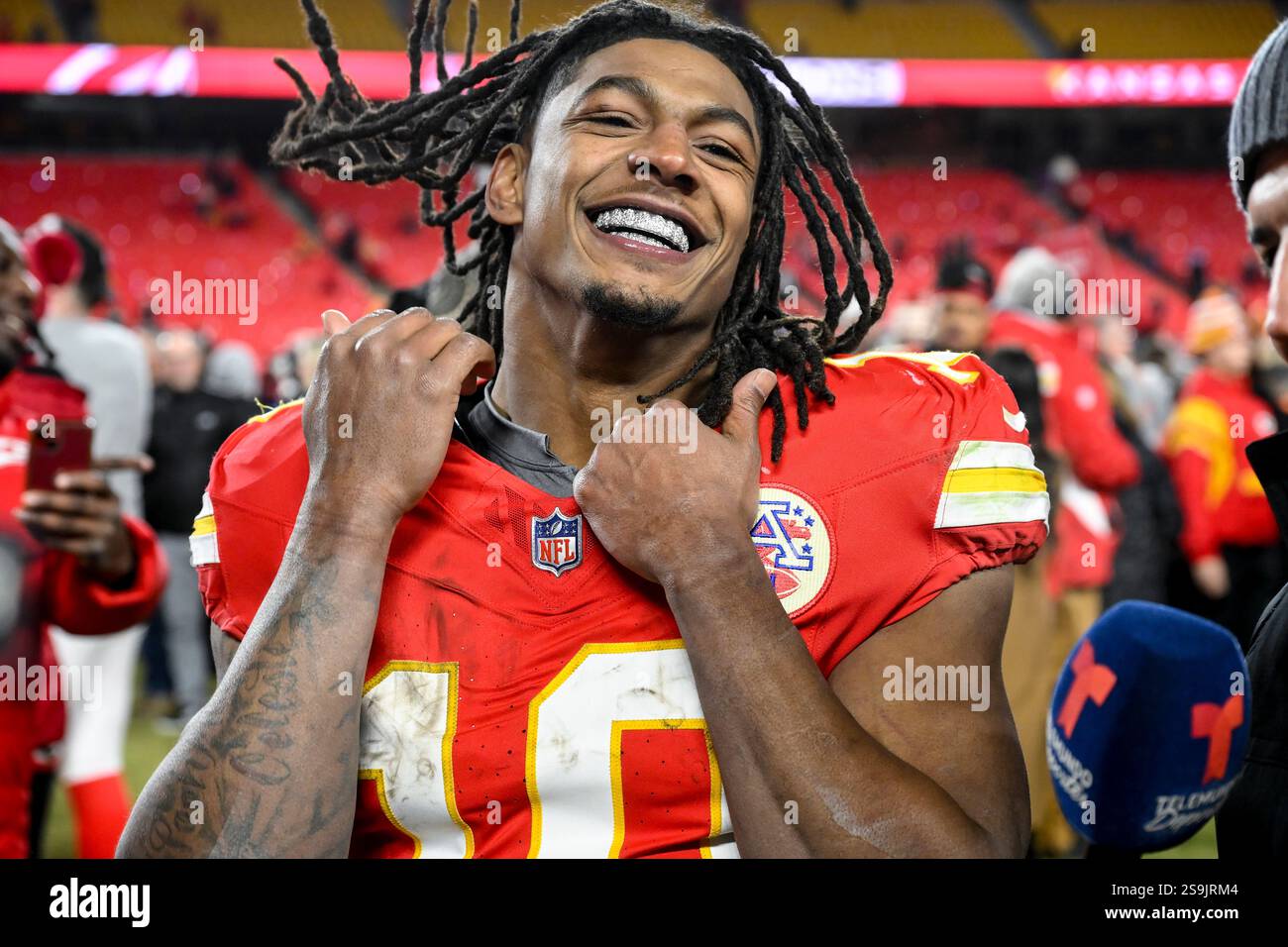 Kansas City Chiefs running back Isiah Pacheco celebrates after the AFC ...