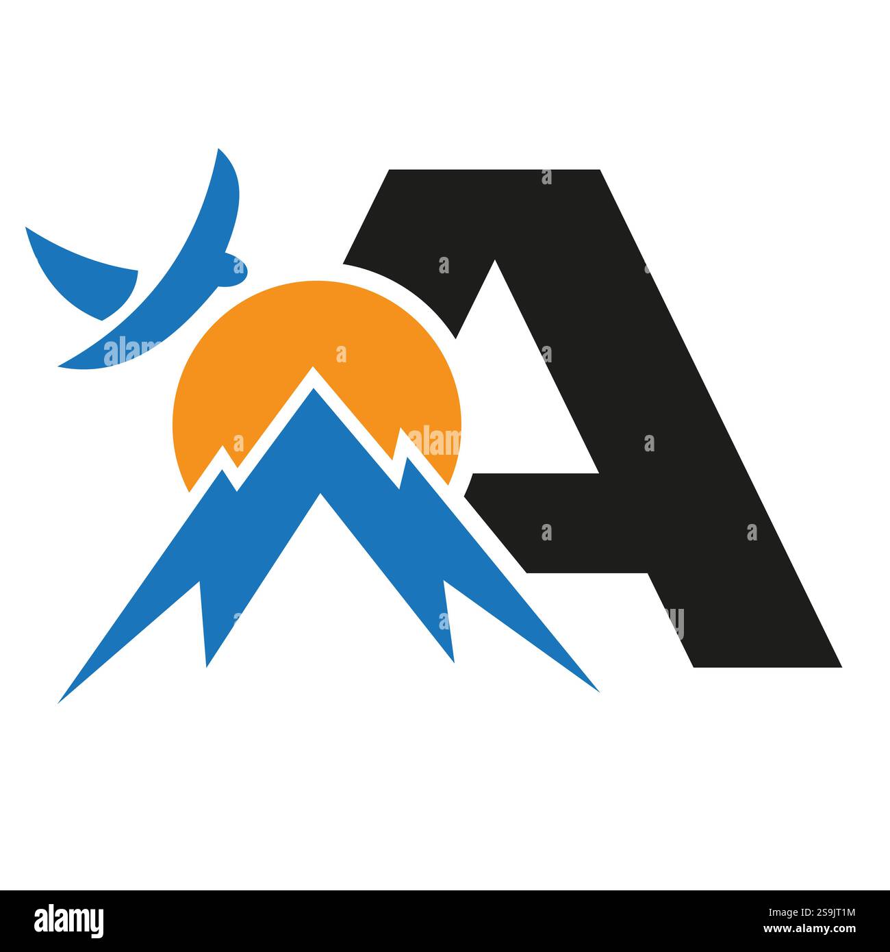 Initial Monogram Letter A Vacation Logo Concept With Mount, Sun and ...