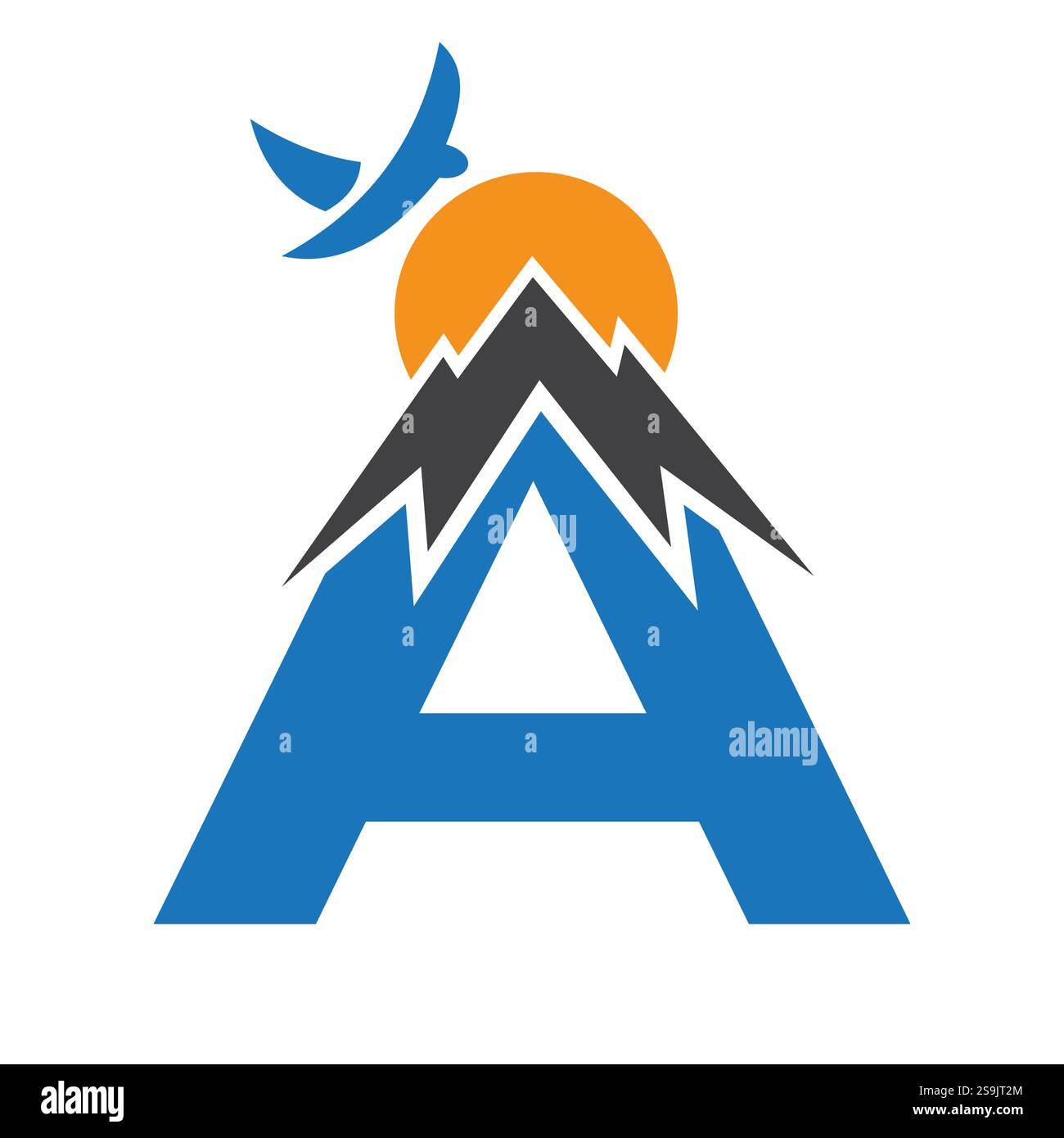 Initial Monogram Letter A Vacation Logo Concept With Mount, Sun and ...