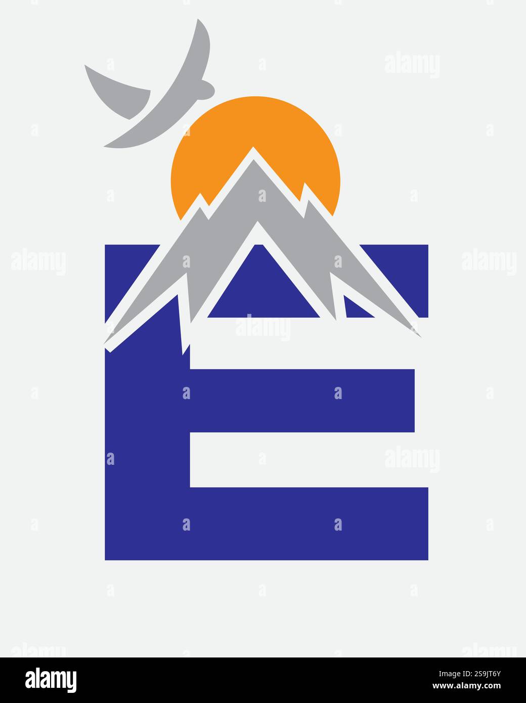 Initial Monogram Letter E Vacation Logo Concept With Mount, Sun and ...