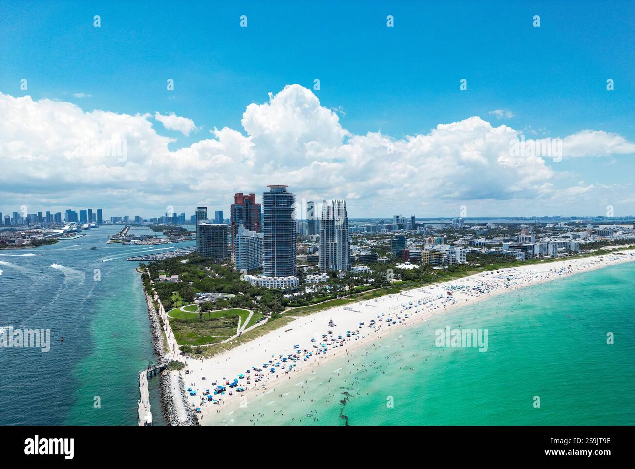 Miami Beach skyline. Aerial drone shot of the Miami Beach. Aerial view ...