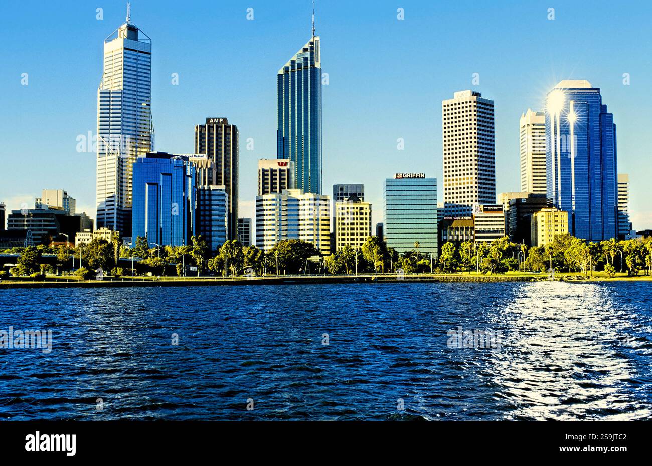 Perth city from the Swan River, Perth, Western Australia Stock Photo ...