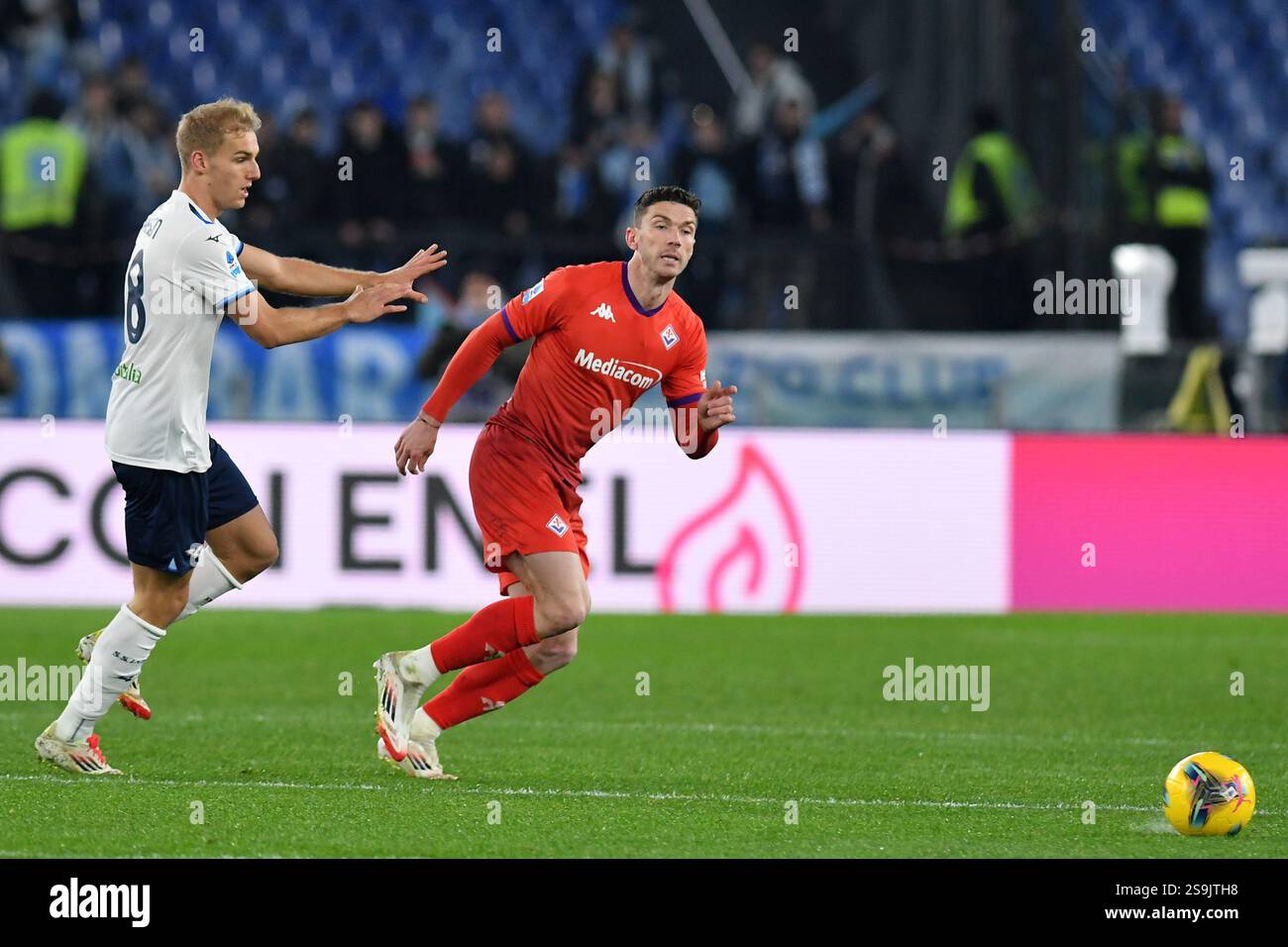 Gustav Isaksen of SS Lazio (L) and Robin Gosens of Fiorentina (R) seen ...