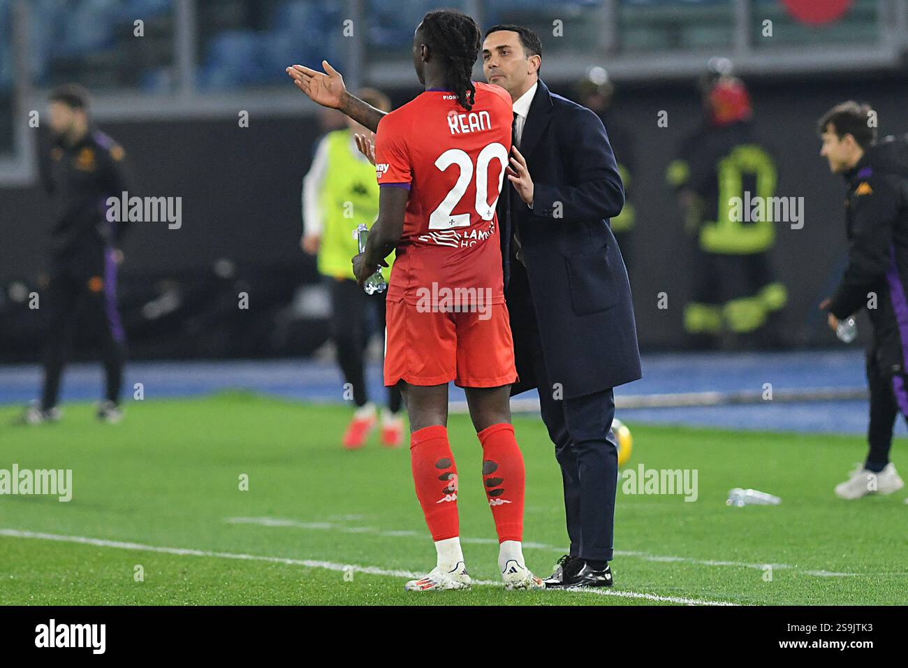 Moise Kean of Fiorentina (L) and Coach Raffaele Palladino (R) during the Serie A match between ...