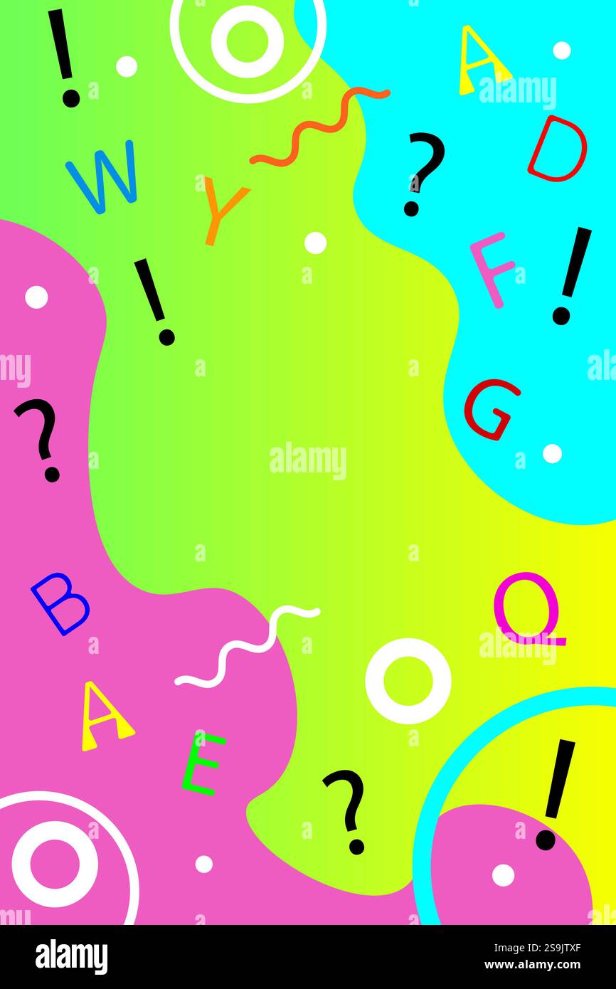 abstract colorful background with circles, waves, signs and hand drawn ...