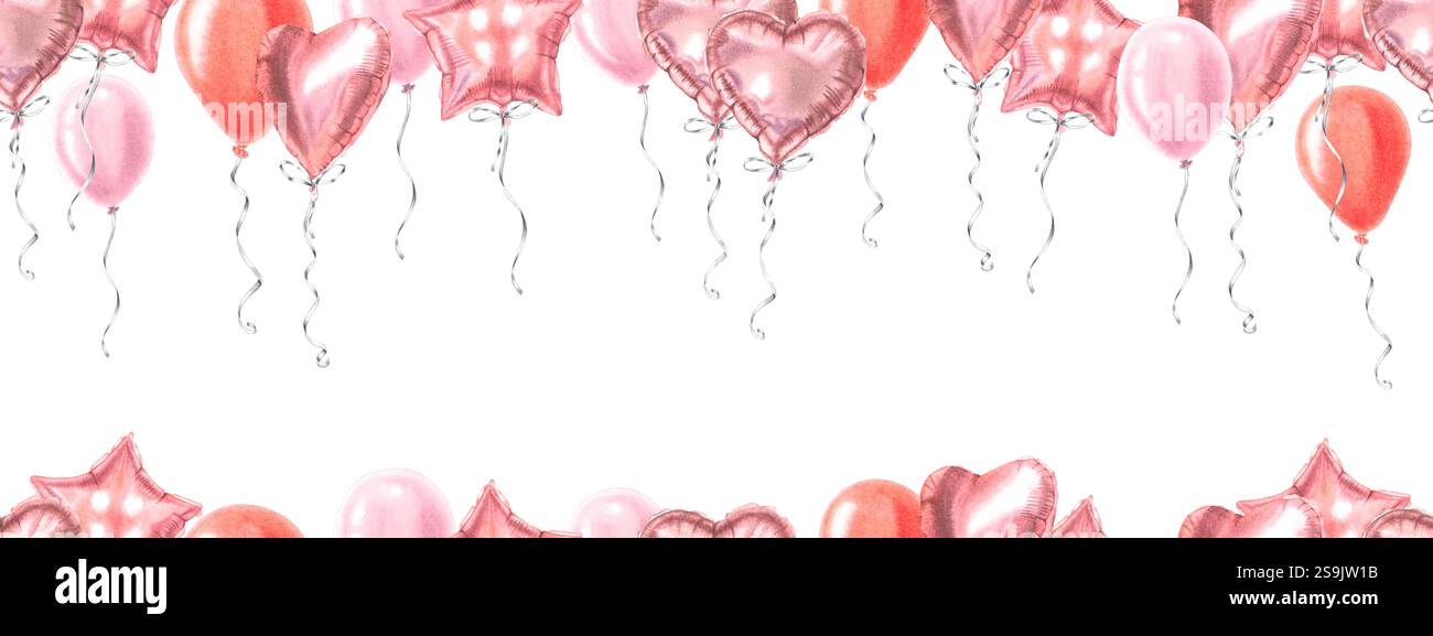 Horizontal seamless border with pink glossy balloons with blank space ...