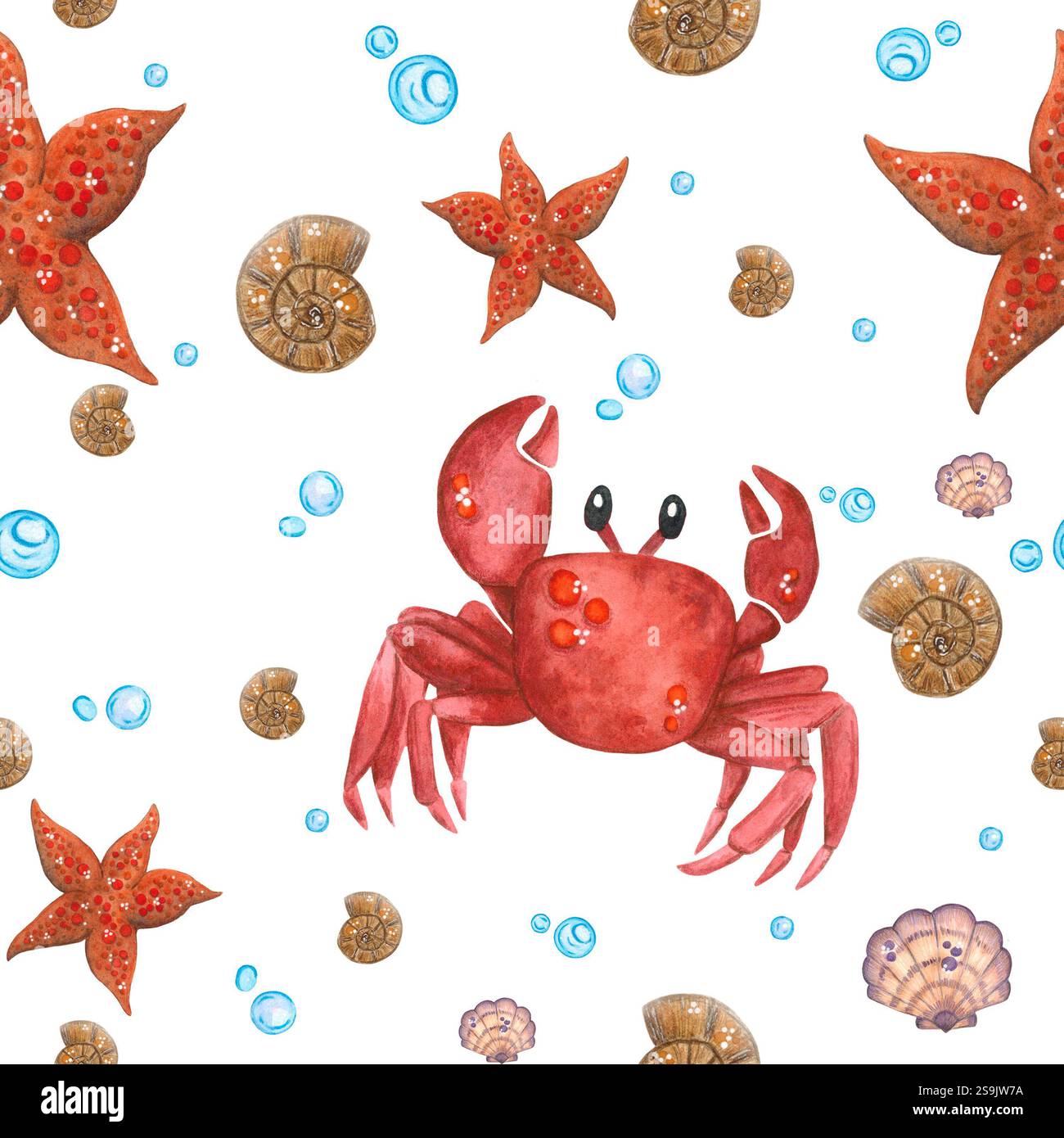 Watercolor illustration hand drawn. Marine pattern featuring a whale ...