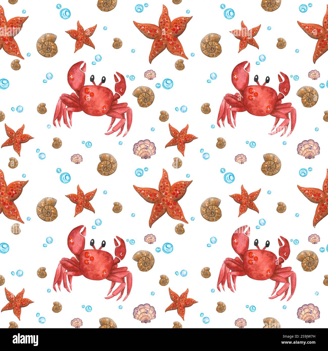 Watercolor illustration hand drawn. Marine pattern featuring a whale ...