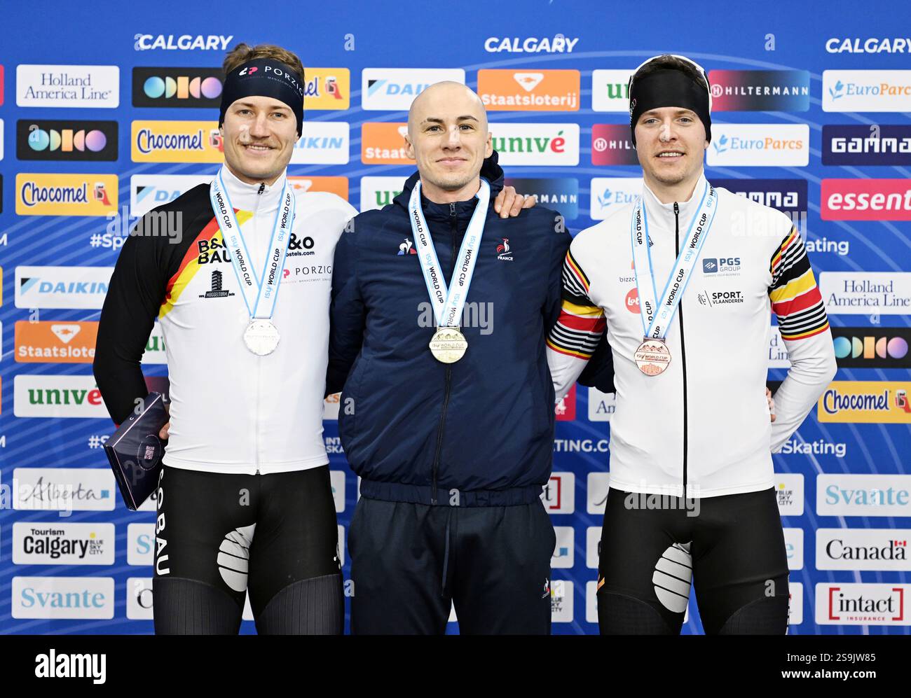 (L-R) Fridtjof Petzold of Germany, silver, Timothy Loubineaud of France ...