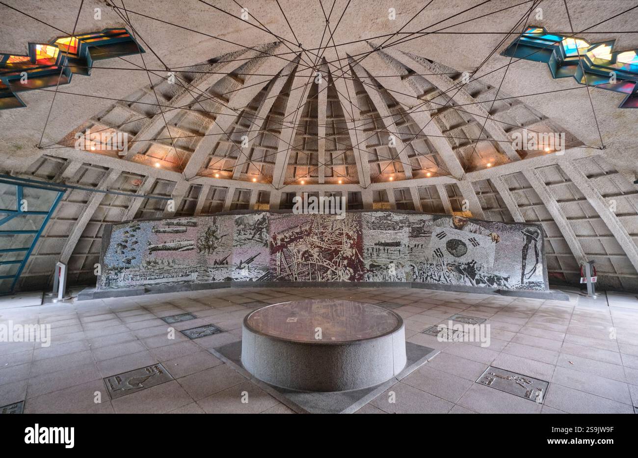View of the mosaic murals inside the memorial dome. At the Statue of ...