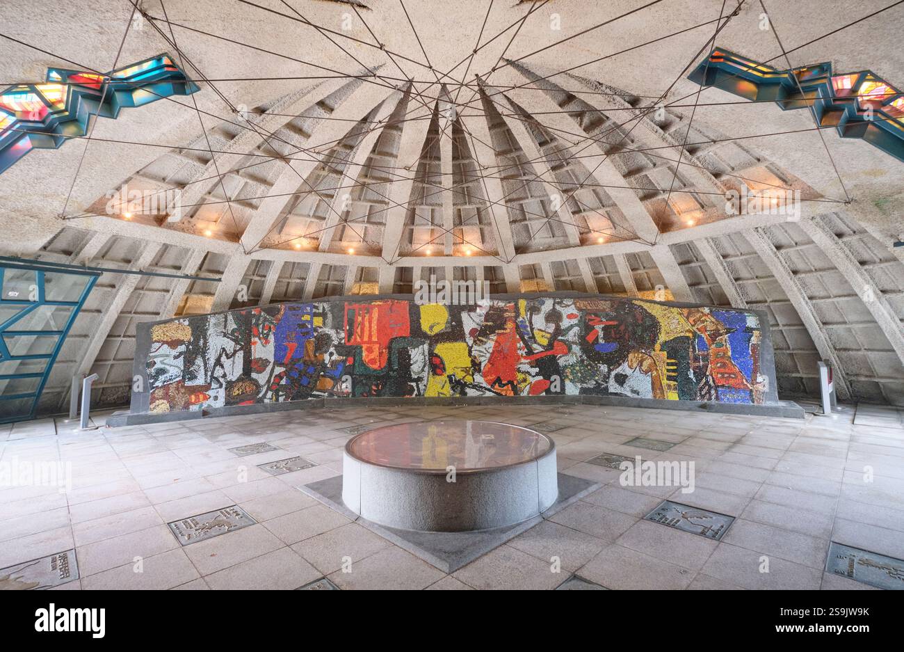 View of the mosaic murals inside the memorial dome. At the Statue of ...