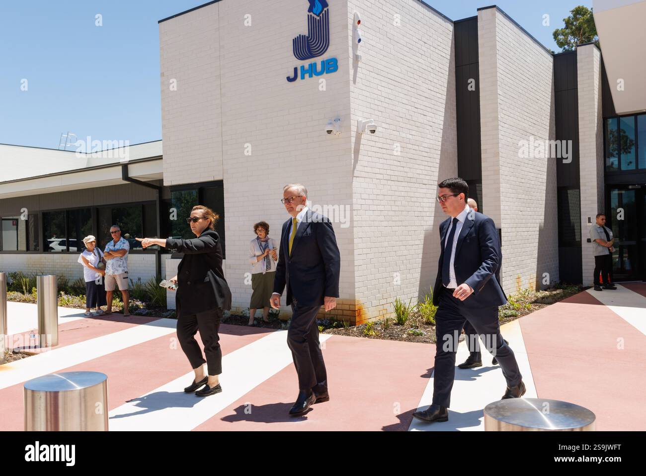 Prime Minister Anthony Albanese is seen leaving the Holocaust remembrance day service at JHUB ...
