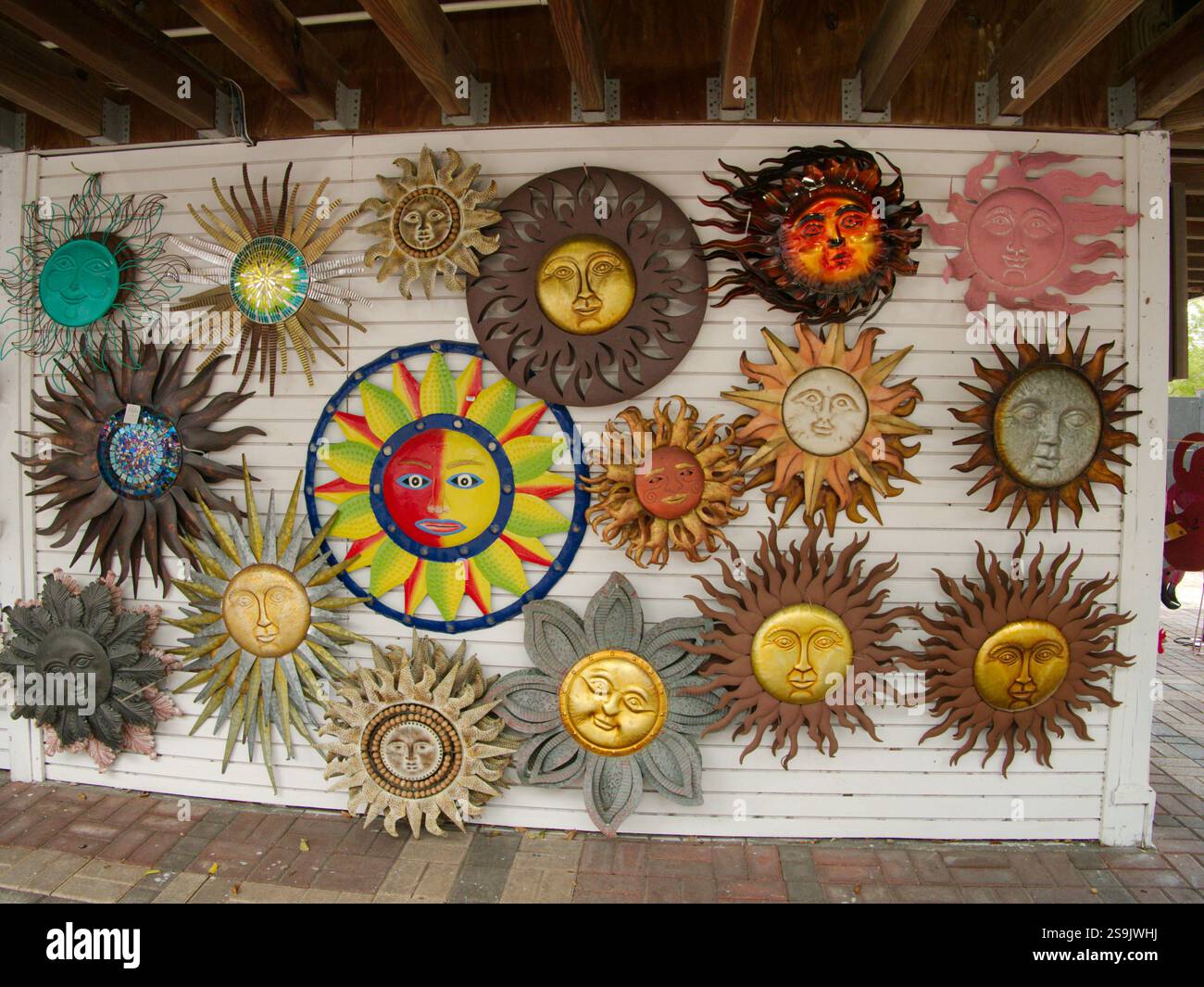 Wide view Multiple colors and types of Metal Sun and moon Wall Art ...