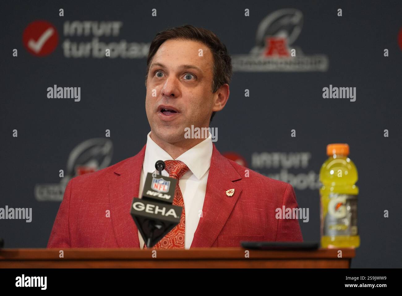 Kansas City Chiefs general manager Brett Veach speaks during a news ...
