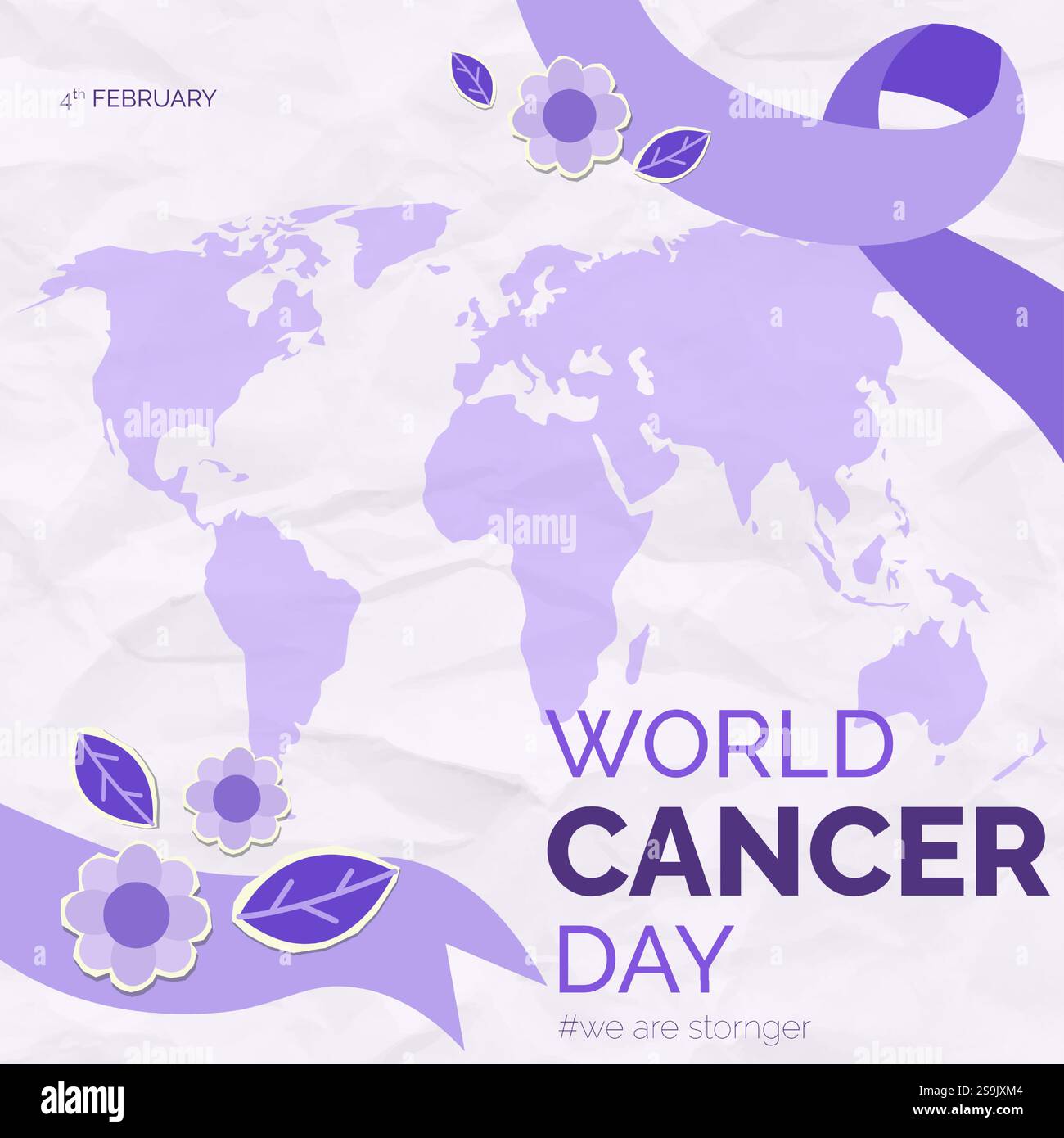World Cancer Day awareness with floral design and global map, vector ...