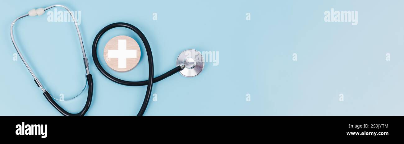 Minimal design with medicine equipment stethoscope on pastel blue ...