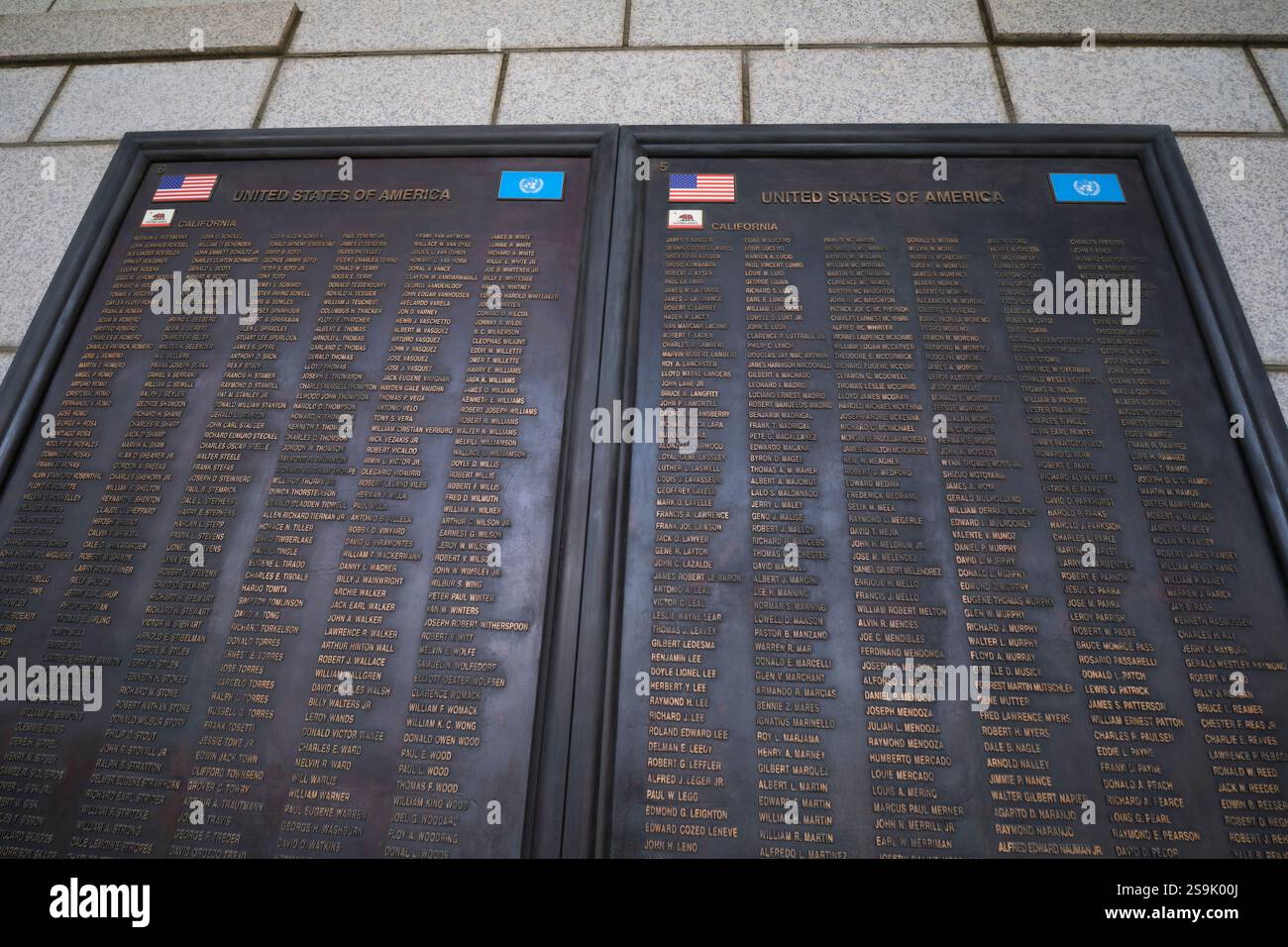 Detail of a memorial plaque with names of killed, dead from the US ...