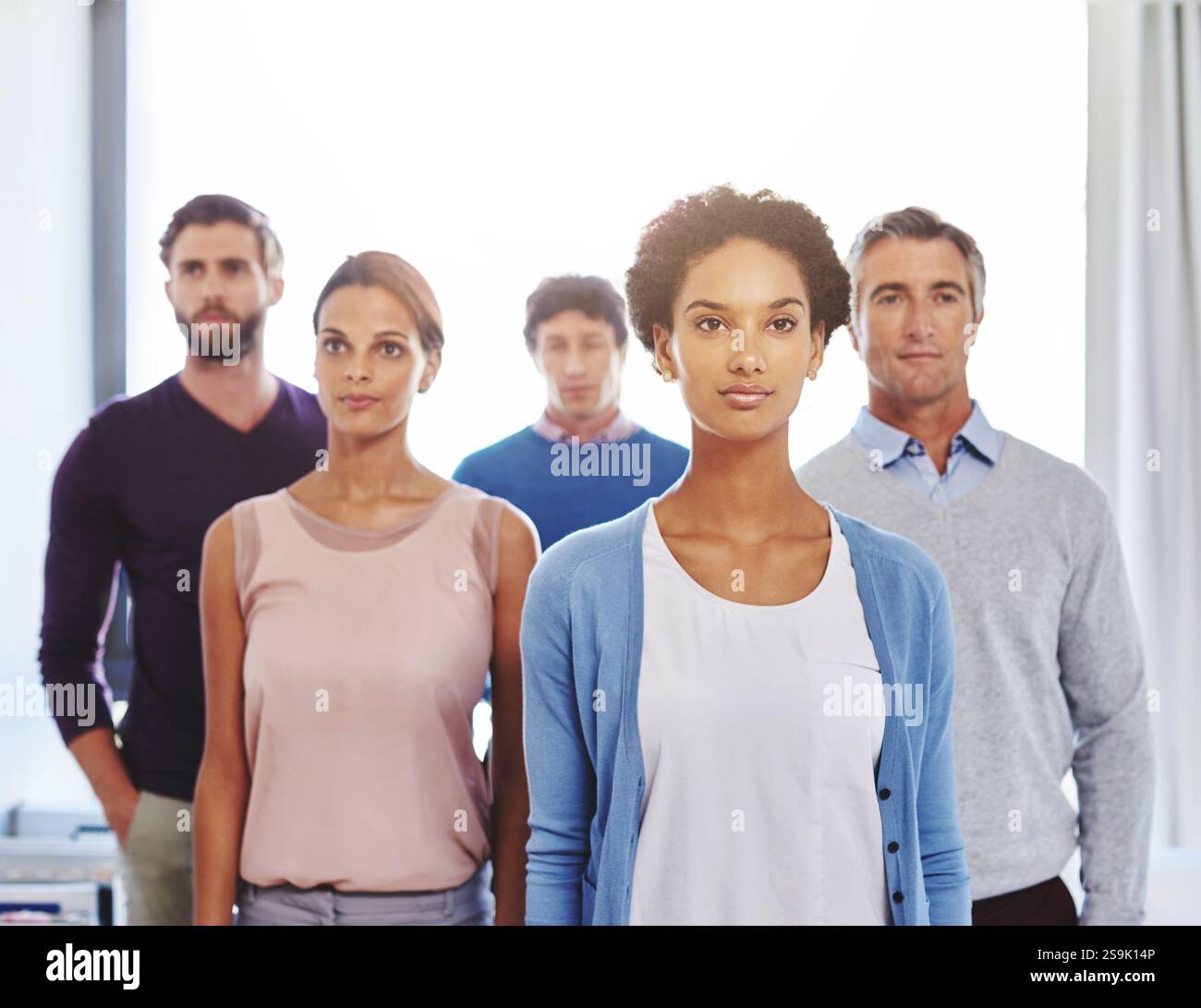 Employees, business team and vision in office, collaboration and ...