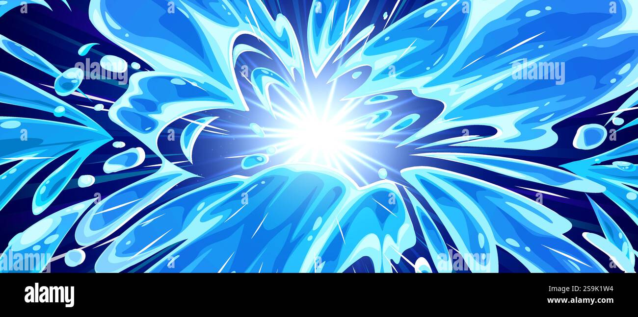 Comic anime water explosion radiating from bright center - dynamic ...