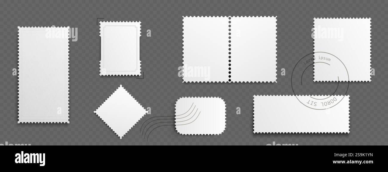 Postcard stamp frame collection with blank white shapes - rectangular ...