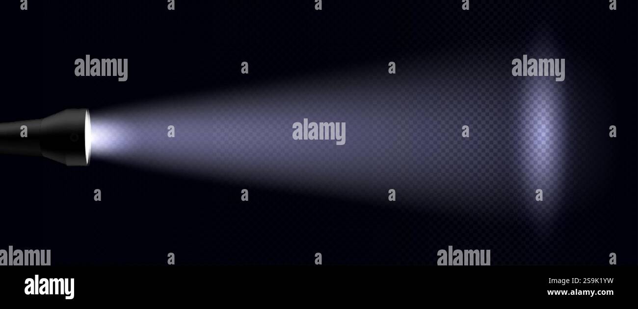 Flashlight beam illumination isolated on transparent background. Vector realistic illustration ...