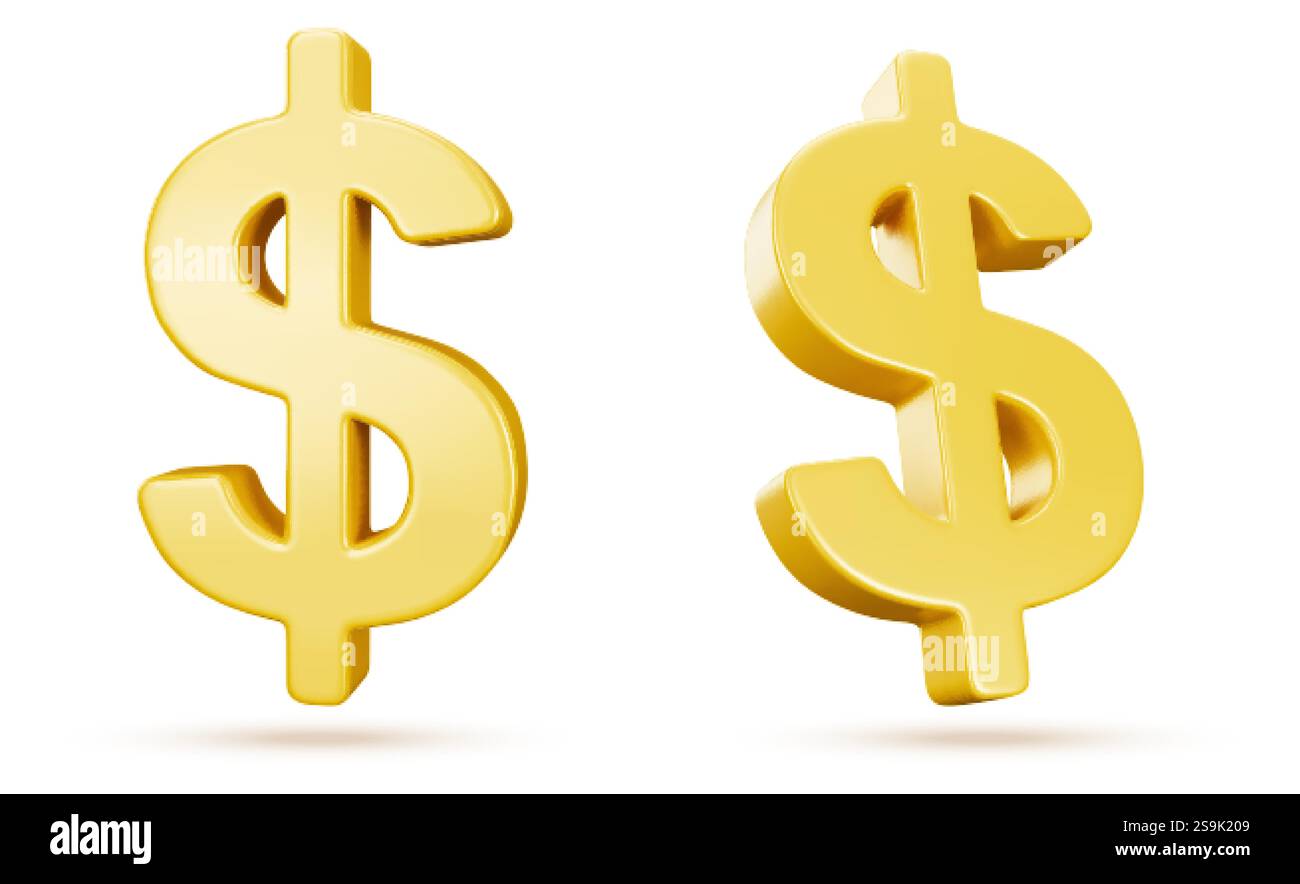 Golden 3d dollar signs from different angles with realistic shadow ...