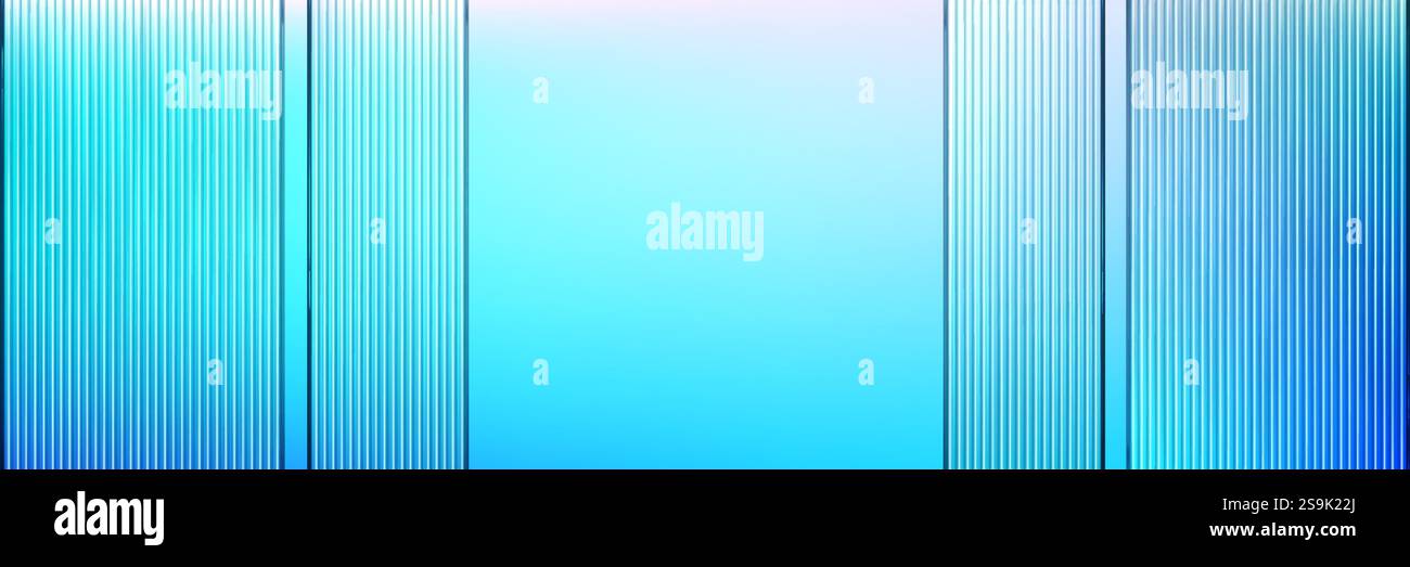 Ribbed glass panels with gradient blue color. Frame from vertical lined ...