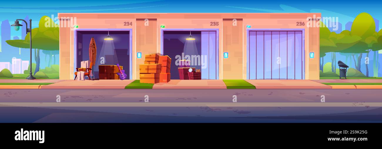 Self storage exterior design - numbered rental units with illuminated ...