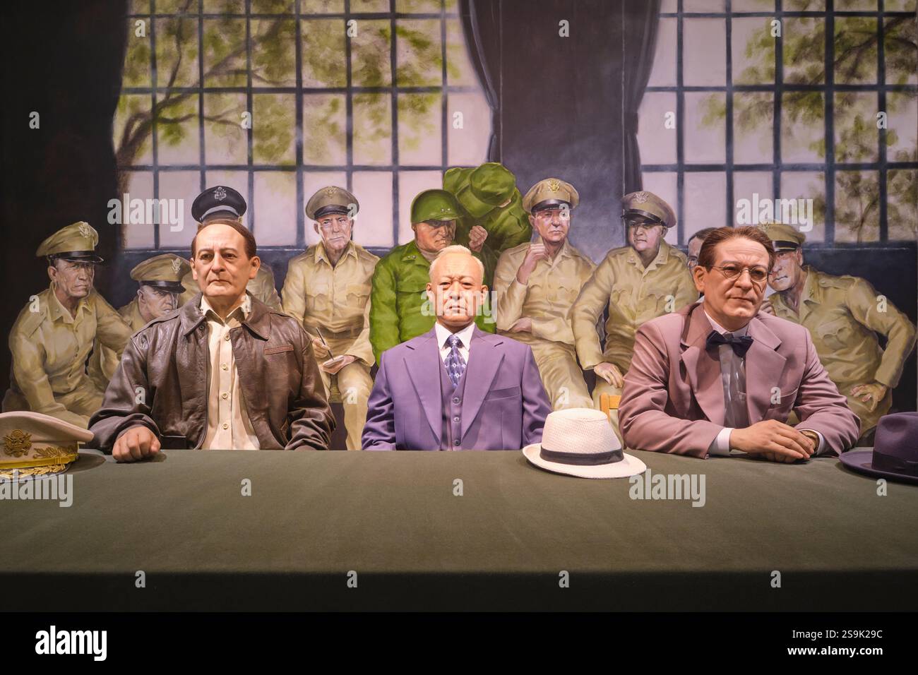 A diorama of a meeting of Gen Douglas MacArthur, Amb John Muccio and ...