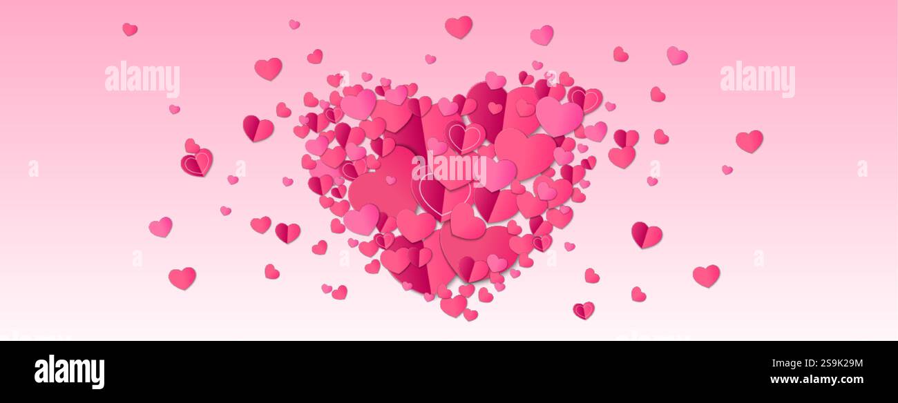 Layered heart mosaic pattern forming large romantic symbol on soft pink ...