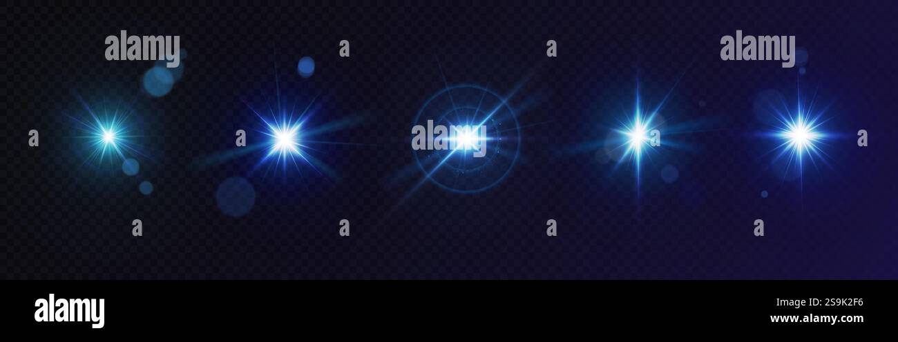 Glowing glint collection - bright blue lens flares with shining centers ...