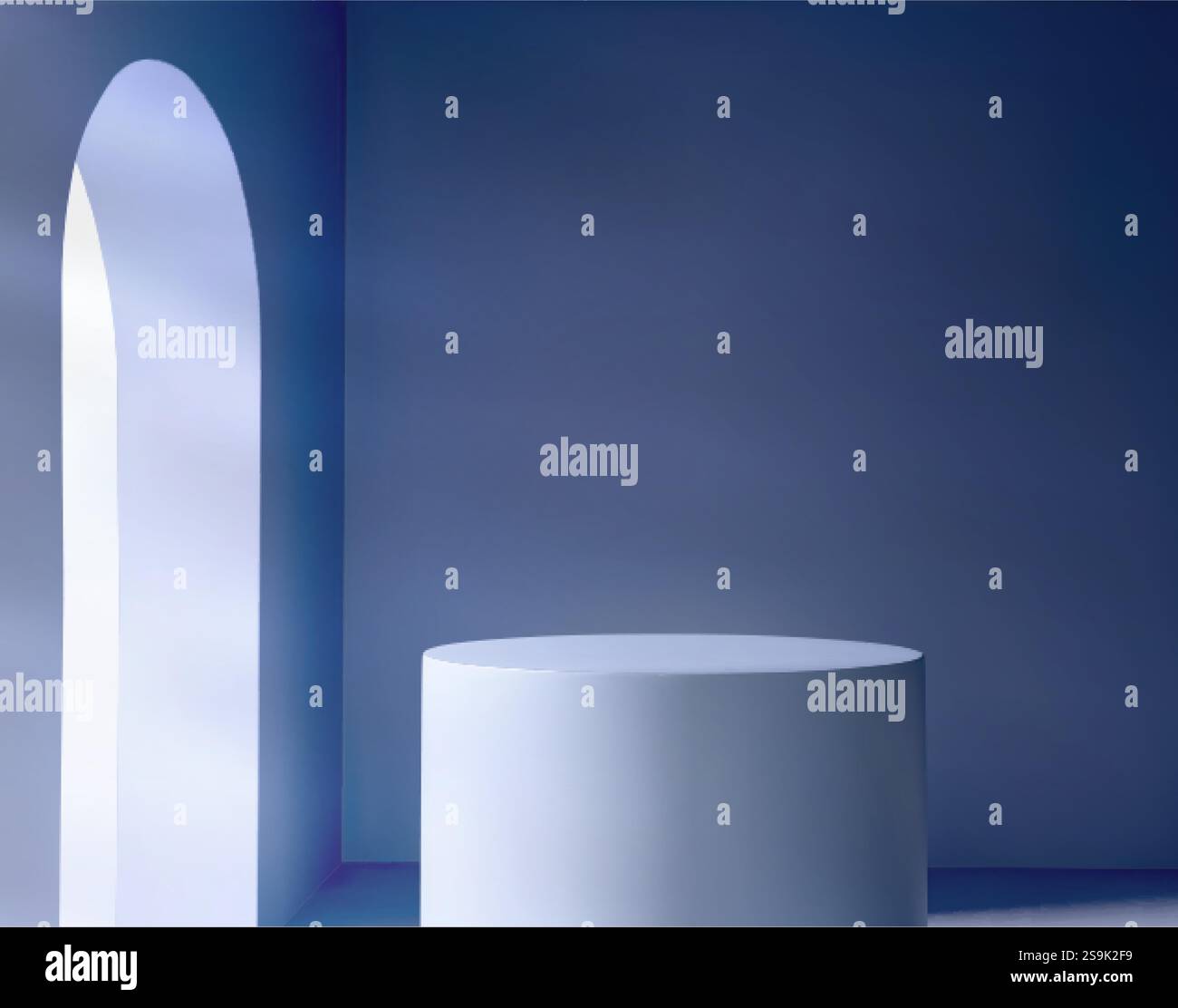 3D product podium in room with arch door. Vector realistic illustration ...