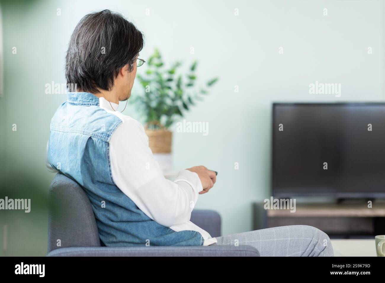 Back view of man watching television Stock Photo - Alamy