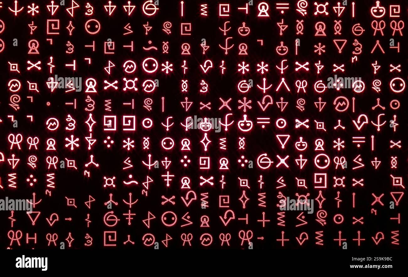 Complex line of alien hieroglyphs symbols Stock Photo - Alamy